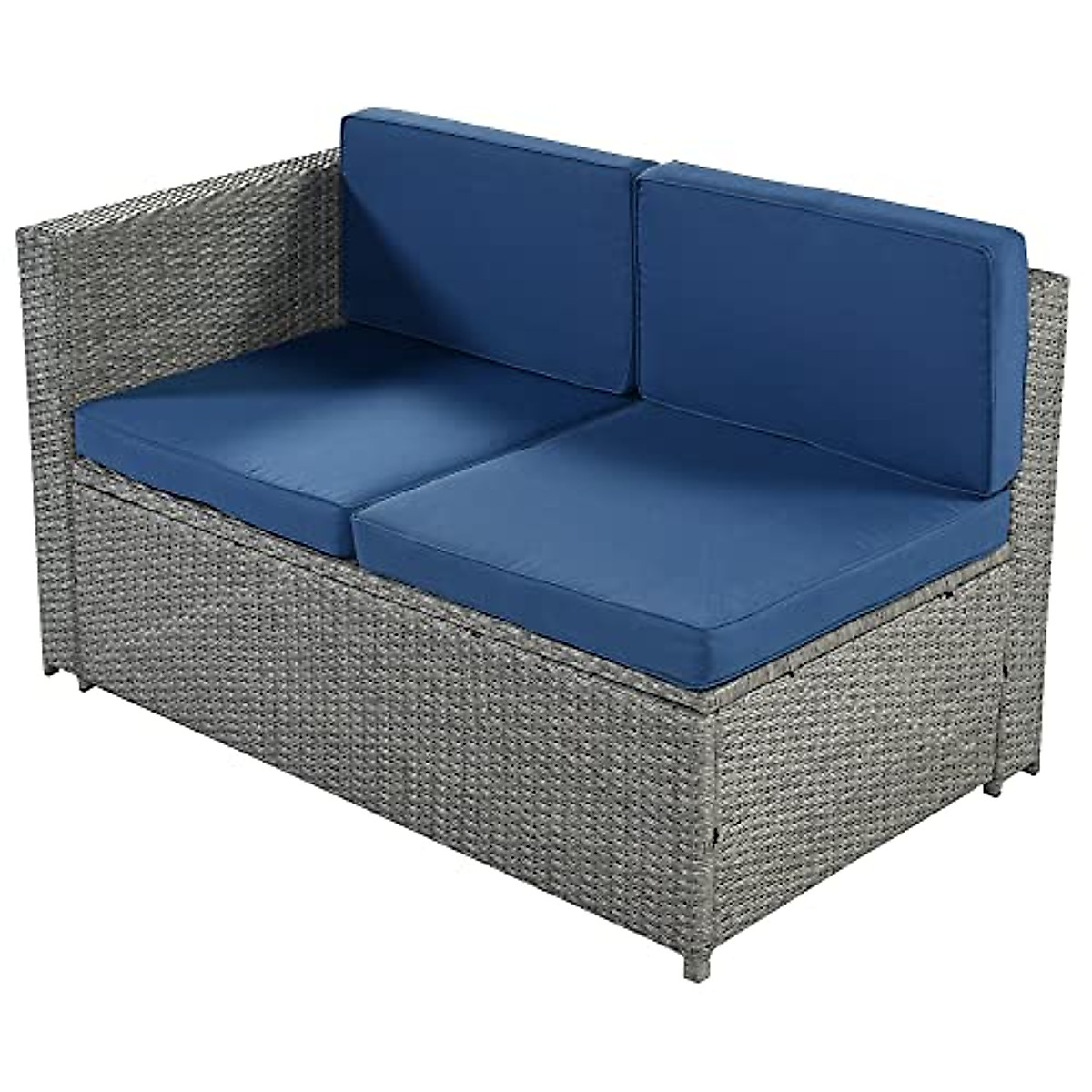 9 Piece Rattan Sectional Seating Group with Cushions and Ottoman, Patio Furniture Sets, Outdoor Wicker Sectional, Grey Ratten+Blue Cushions