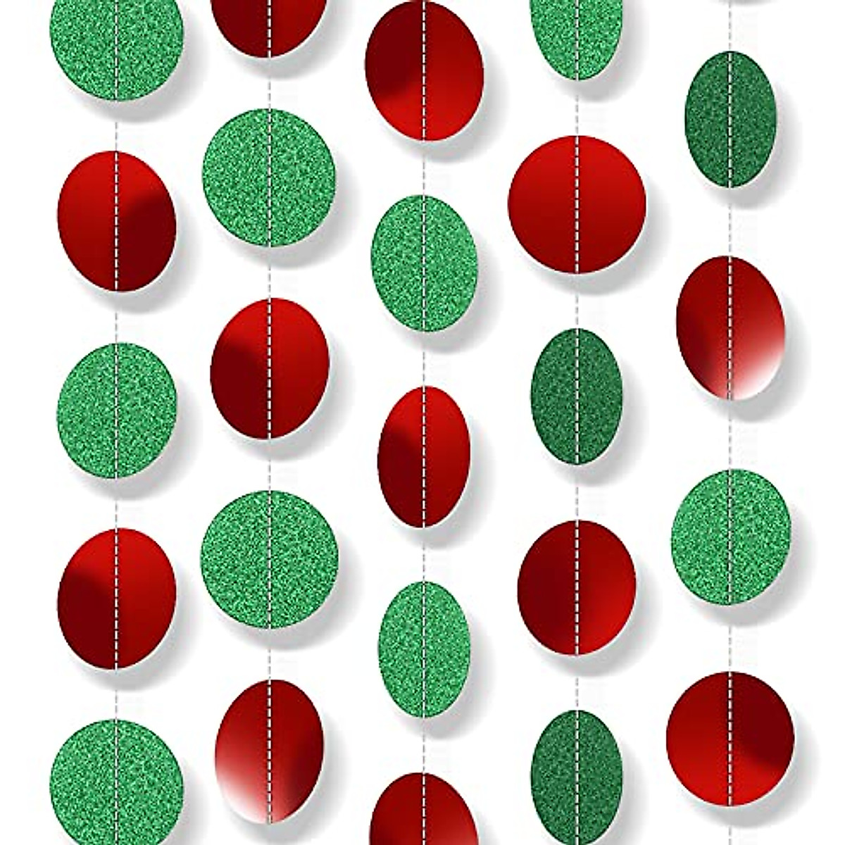 Marspark 8 Pack Green and Red Circle Dots Garland Christmas Party Decorations Banners Door Streamer Paper Banner for Birthday Baby Shower Holiday Decorations, 105 Feet in Total