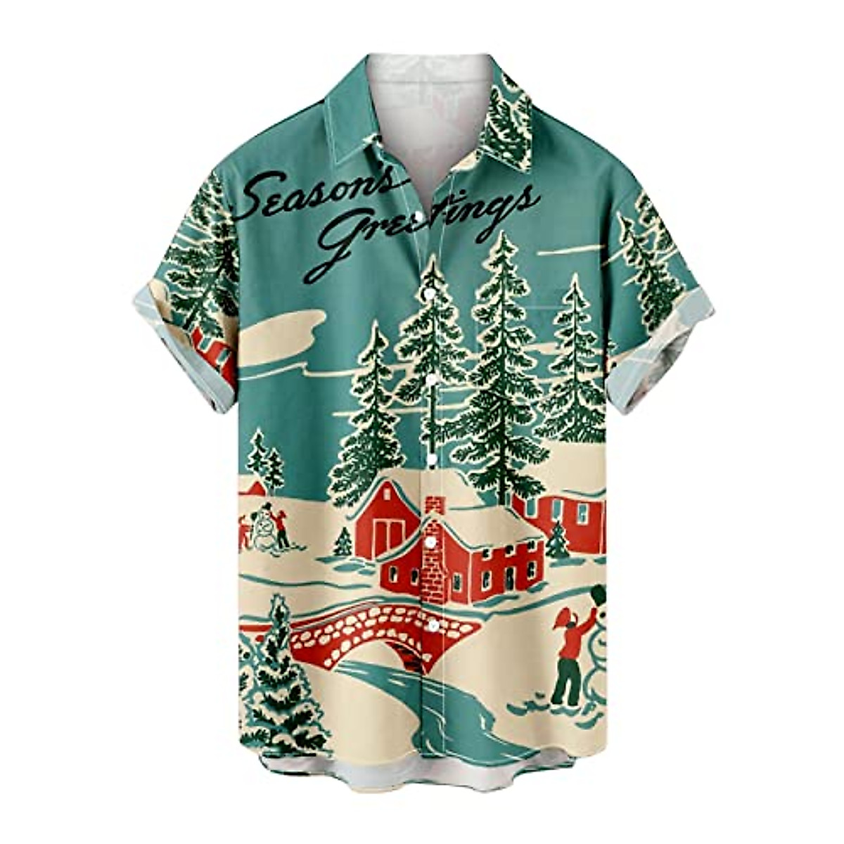 Lcxifdre Men’s Bowling Shirt Christmas Short Sleeve Button Up Shirts Xmas Santa Printing Plus Size T Shirts Loose Undershirts Light Blue