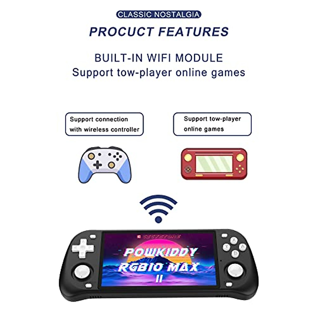 Powkiddy RGB10 MAX 2 Handheld Game Console, 5-Inch IPS Screen, 30000+ Retro Games, 4200mAh Battery, RK3326 Chip, Two-Player Online Games