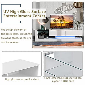 BAMACAR LED Long TV Stand For 80 Inch TV, Stand TV 70 Inch Modern White Entertainment Center With Storage, 70 75 80 Inch TV Stands For Living Room, TV Stand with Storage Large TV Stand with 75 Inch TV