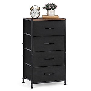 LIANTRAL Dresser for Bedroom, Fabric Dresser with 4 Drawers, Small Chests of Drawers for Closet, Living Room, Hallway, Entryway, Dorm, Storage Tower with Sturdy Steel Frame & Wood Top, Black