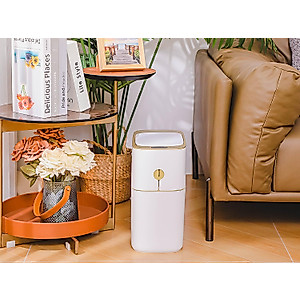 MOPALL Bathroom Trash Can Automatic Touchless,Small Motion Sensor Trash Can with Lid,4 Gallon White-Gold Narrow Smart Garbage Can,Boho Decorative Wastebasket for Bedroom,Home Office,Bathroom