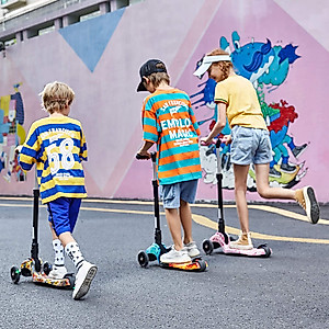 WeSkate Scooter for Kids, Foldable Scooter for Toddlers Girls & Boys with LED Lights Up Scooters Wheels, Adjustable Height Scooter for Children Age 3-12