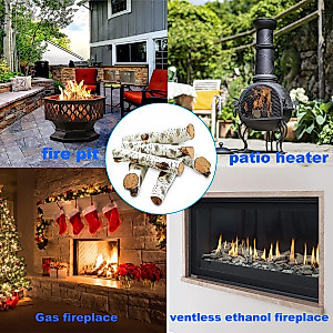 Gas Fireplace Log Set Ceramic White Birch for Indoor Insert, Vented, Propane, Electric Gas Fireplace, Linear Fire Pits Ceramic Fiber, Fireplace Decor Large Birch Logs for Smoke Hollow Grill, 6PCS