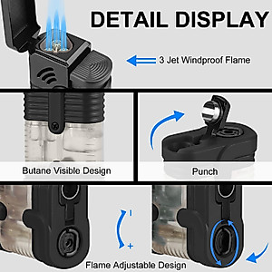 Kantion 2 Pack Torch Lighter Triple Jet Flame Butane Torch Lighters Refillable Butane Gas Lighter Windproof Adjustable 3 Flame Lighter Gift for Men and Women(Black+Green,Without Gas)