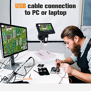Poothoh 4.3-inch LCD Digital Microscope, 50X-1000X Magnification, Camera Handheld Microscope with 8 LEDs, for PCB/Coin Observation Soldering, Windows Compatible