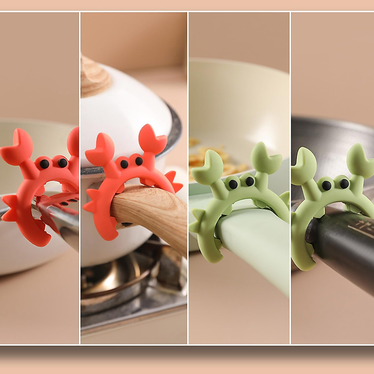 Crab Spoon Holder,Creative Crab Shaped Silicone Spatula Rack,Universal Crab Silicone Spatula Holder Anti-overflow Clip,Multifunctional Spatula Holder Anti Scalding Overflow Kitchen Gadgets (Red 4)