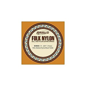 D'Addario BEB028 Folk Nylon Guitar Single String, Black Nylon, Ball End, .028