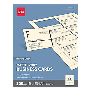 Office Depot(R) Laser/Inkjet Matte Business Cards, 2in. x 3 1/2in., Ivory, Box Of 300