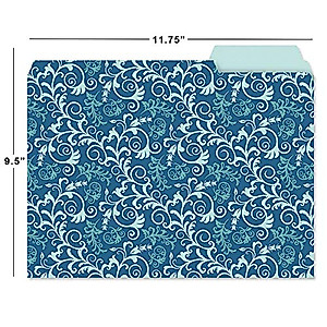 Coastal Blues File Folder Value Pack - Set of 24 File Folders with Staggered Tabs, 6 Designs, Graphic Geometric Print, Office Supplies, Letter Size,  9 ½  x 11 ¾ Inches