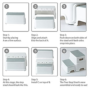 Victostar 2 Step Stool for Kids, Anti-Slip Sturdy Toddler Two Step Stool for Toilet Potty Training, Bathroom,Kitchen(Grey-White)