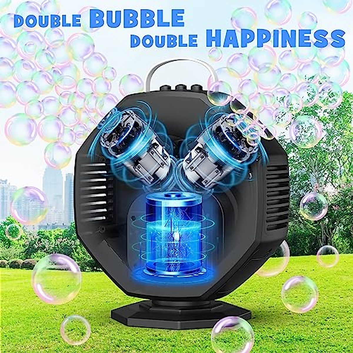 QXNEW Bubble Machine for Kids - Automatic Bubble Blower with 2 Fans Portable Rotatable Bubble Maker for Toddlers 18000+ Per Minute, Operated by Batteries Outdoor Toys for Birthday Wedding Party