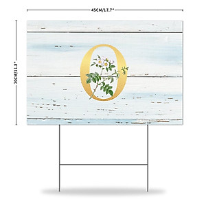 Floral Monogram Letter Golden Letter O Lawn Signage Initial Letter Yard Signs with Stakes Couples Gift for Garage Sales Rent Open House Construction 12"x18"