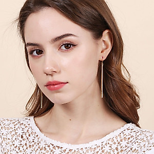 Bonaluna Long, Thin, Hammered, Shield Metal Bar Basic Dangle Drop Earrings for Women