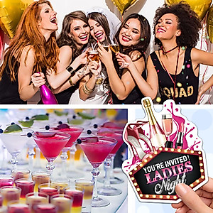 RZHV 15 Pack Pink High Heels & Champagne Shaped Fill-In Invitations Cards With Envelopes for Woman, Funny Birthday Party Mardi Gras New Year Party Costume Party Invite(Ladies Night)