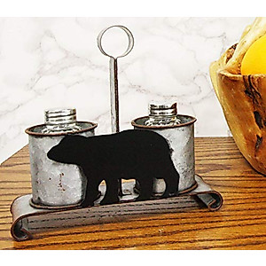 Set Of 1 Black Bear Salt And Pepper Shakers Holder Carrier Figurine