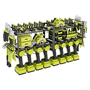Power Tool Organizer,8 Power Drill Holder Wall Mount,3 Layers Power Tool Storage Rack Shelf with Hooks,Heavy Duty Metal Cordless Powertool Shelf for Garage Organization with Screwdriver/Plier/Hammer