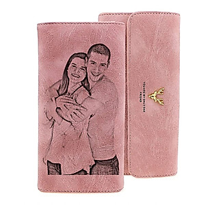 Custom Engraved Wallets for Her Personalized Photo Wallet Customized Mother's Day Gifts (Pink)