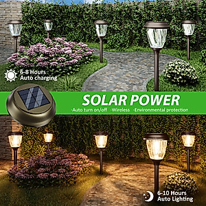 XMCOSY+ Solar Lights Pathway Outdoor - 2 LED Modes 10/25 LM Solar Powered Yard Garden Lighting, Waterproof IP65 Glass Stainless Steel Landscape Lights for Driveway Walkway Sidewalk Decor (Warm White)
