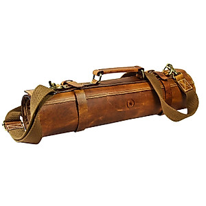 Aaron Leather Goods Vendimia Estilo Leather Knife Roll Storage Bag, Elastic and Expandable 10 Pockets, Adjustable/Detachable Shoulder Strap, Travel-Friendly Chef Knife Case Roll (Caramel, Leather)