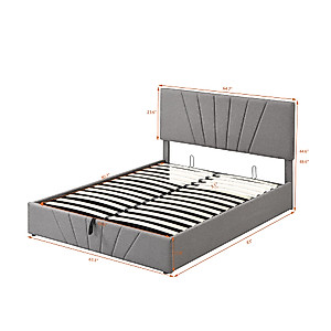 CITYLIGHT Upholstered Queen Platform Bed Frame with Storage, Queen Size Bed with Gas Lift Up Storage, Wooden Queen Storage Bed with Tufted Headboard and Hydraulic Storage System,Grey