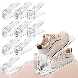FENRUNXU 10 PACK Transparent Shoe Stacker,Shoe Slots Organizer for Closet, Shoe Display Space Saver,Adjustable Shoe Rack Organizer Holder for High Heels,Sneakers(Transparent)