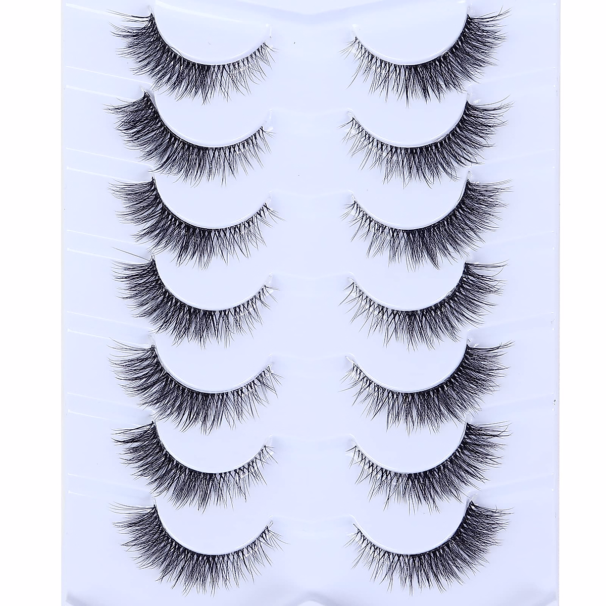 Wleec Beauty Lashes Cat Eye, Short False Eyelashes Natural Look with Clear Band, 12mm Wispy Eye Lashes Fluffy (7 Pairs, Black, CC95)