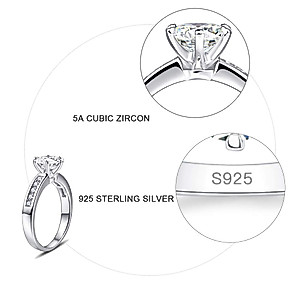 AVECON 925 Sterling Silver Engagement Ring 2.5 Carat 5A Cubic Zirconia Round Cut Solitaire Wedding Ring for Women Size 6
