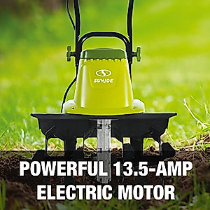Sun Joe TJ604E 16-Inch 13.5 AMP Electric Garden Tiller/Cultivator,Black & SWJ806E 8-Inch 8.0 Amp 2-in-1 Convertible Pole Chain Saw, Green