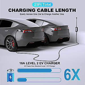 QPQ Level 1-2 EV Charger J1772 Standard Plug-in ev Chargers for Home Level 2 Cars 110V-240V 16 Amp 3.5 kW Portable Electric Vehicle Charging Stations Portable ev Charger j1772 Extension Cable