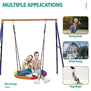 SUPER DEAL Heavy Duty Swing Frame Extra Large Full Steel All Weather A-Frame Swing Stand with Ground Stakes, 72" Height 87" Length Fits for Most Swings, Fun for Kids Outdoor Backyard, 440lbs