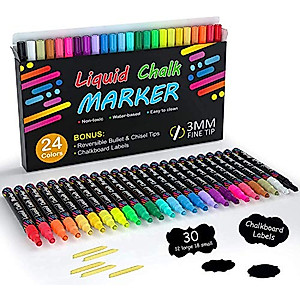 Shuttle Art Chalk Markers, 24 Vibrant Colors Liquid Chalk Markers Pens for Chalkboards, Windows, Glass, Cars, Erasable, 3mm Reversible Fine Tip with 30 Chalkboard Labels for Office Home Supplies