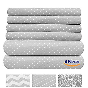 Full Size Bed Sheets - 6 Piece 1500 Supreme Collection Fine Brushed Microfiber Deep Pocket Full Sheet Set Bedding - 2 Extra Pillow Cases, Great Value, Full, Dot Gray
