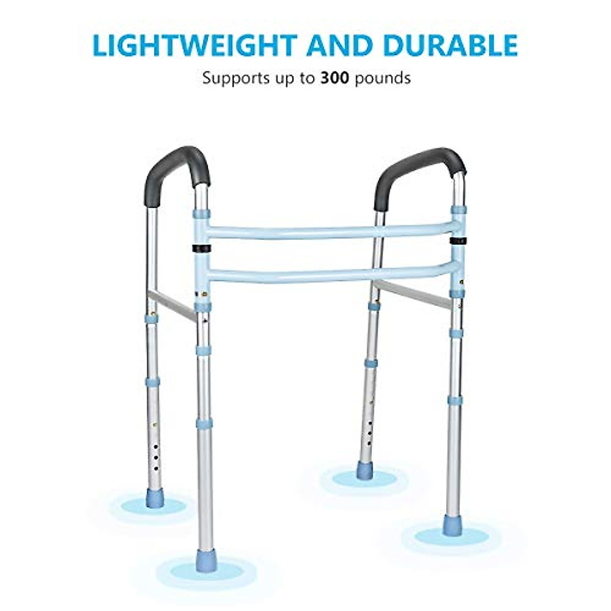 OasisSpace Stand Alone Toilet Safety Rail - Heavy Duty Medical Toilet Safety Frame for Elderly, Handicap and Disabled - Adjustable Bathroom Toilet Handrails Grab Bar, Fit Any Toilet