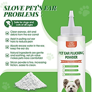 Dog Ear Cleaner Set, Dog Ear Powder for Hair Removal 30g , 5.5 Inch Hemostat and Dog Clippers for Grooming, Dog Ear Infection Treatment ，Removing Earwax and Odour，Relief of Itching（greener 3pcs)