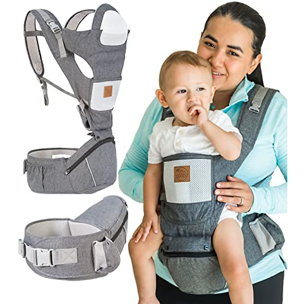 TICO GOODS Baby Carrier with Hip Seat- 6 in 1 Baby Carrier with Seat and Head Support, Baby Carrier Newborn to Toddler, Baby Carrier for Men, Baby Carrier Backpack, Kangaroo Baby Carrier 25-60 lbs