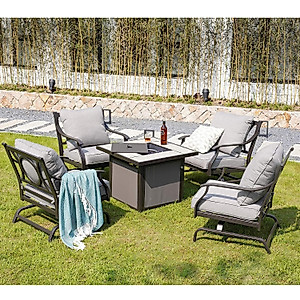 Grand patio Stationary Rocker Set of 2, Motion Chair, Outdoor Patio Seating Chair, Padded Cushion Chair-Grey