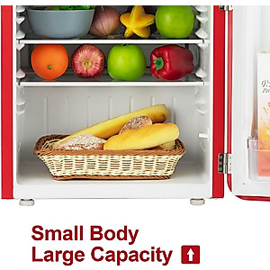 DISHUP 1.6 Cu.Ft Classic Retro Compact Refrigerator, Single Door Mini Fridge with Freezer, Small Drink Chiller with Small Beauty Cosmetics Skin Care Refrigerated for Home,Office,Dorm or Cabin(Red)