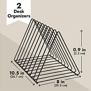 Okuna Outpost 2-Pack File Folder Organizer for Desk - Triangle Holder for Magazines and Notebooks (Black)