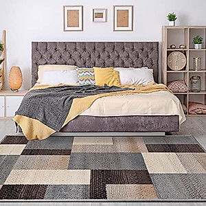 SUPERIOR Indoor Large Area Rug, Jute Backed, Perfect for Entryway, Office, Living/Dining Room, Bedroom, Kitchen, Modern Geometric Patchwork Floor Decor, Clifton Collection, 8' x 10', Grey/Brown