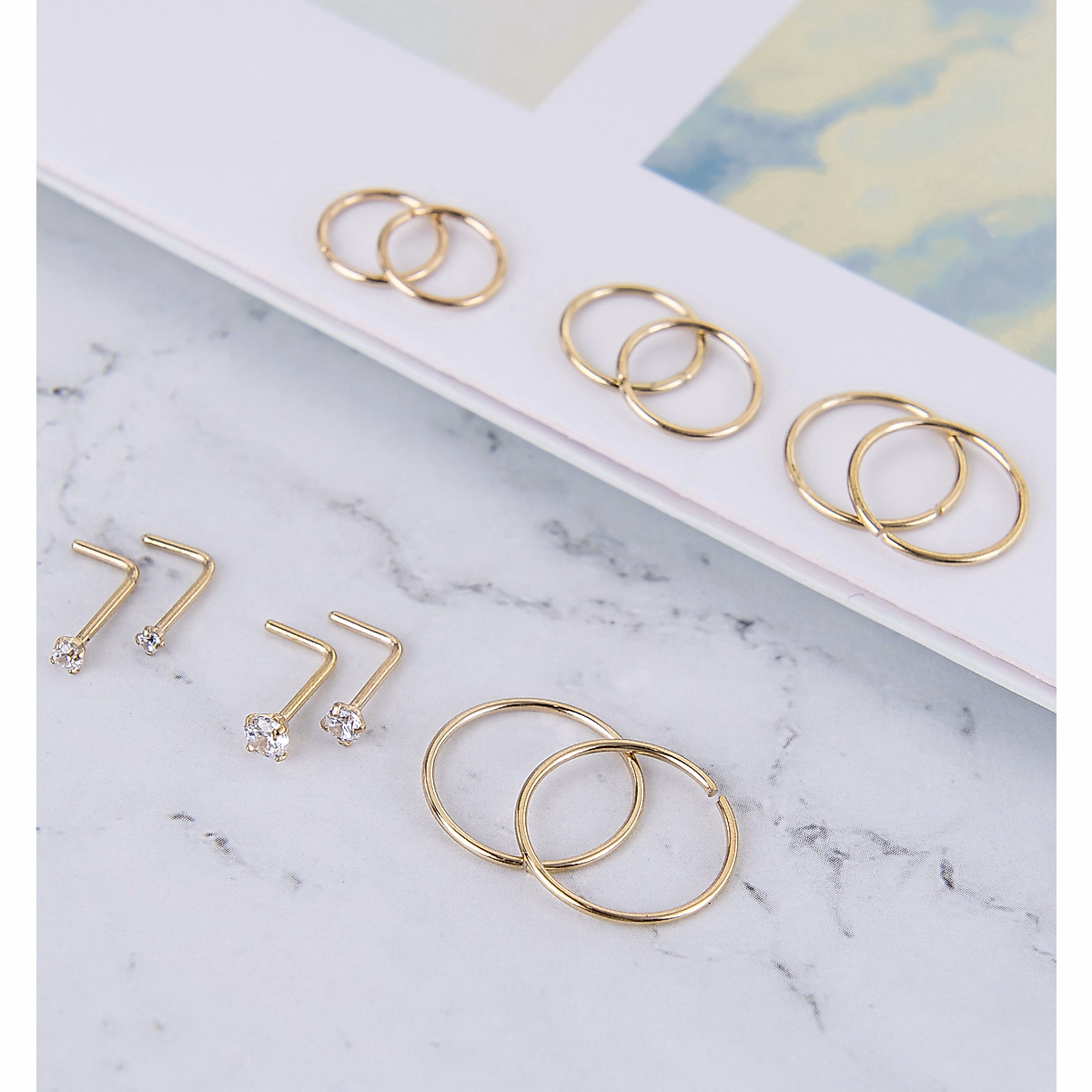 Masedy Nose Rings 12Pcs 20G 316L Stainless Steel L Shaped Nose Studs Cartilage Tragus Septum Piercing Gold