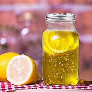 Jucoan 12 Pack 24 oz Glass Mason Jar Canning Jar with Silver Airtight Metal Lids, Regular Mouth Glass Jars for Preserving Fruits, Vegetables, Pickles, Tomato Juices and Sauces (Square Shape)