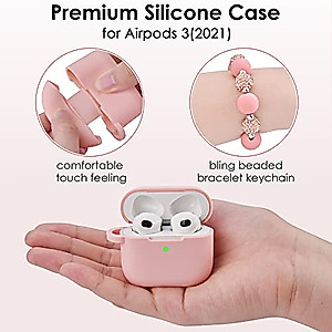 Case for Airpods 3rd Generation 2021, Filoto Silicone Airpod 3 Case Cover with Cute Bling Bracelet Keychain for Women Girl, Apple Airpods Gen 3 Protective Wireless Charging Case (Bling Pink)