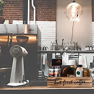 Coffee Bar Organizer, Wooden Coffee Station Accessories Storage Bin Box, Farmhouse Coffee Caddy Countertop Decor, Rustic Condiment Holder for Coffee Capsule Pod, sugar, Straw, Cups, Tea Bag Dispenser (Burnt Wood)