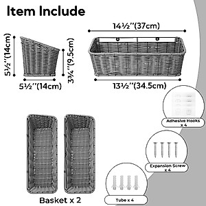 GRANNY SAYS Wicker Hanging Basket, 2 Pack Storage Baskets for Cabinet, Wall Mount Fruit Basket for Kitchen, Adhesive Bathroom Cabinet Organizer, Pantry Organizers and Storage, Gray
