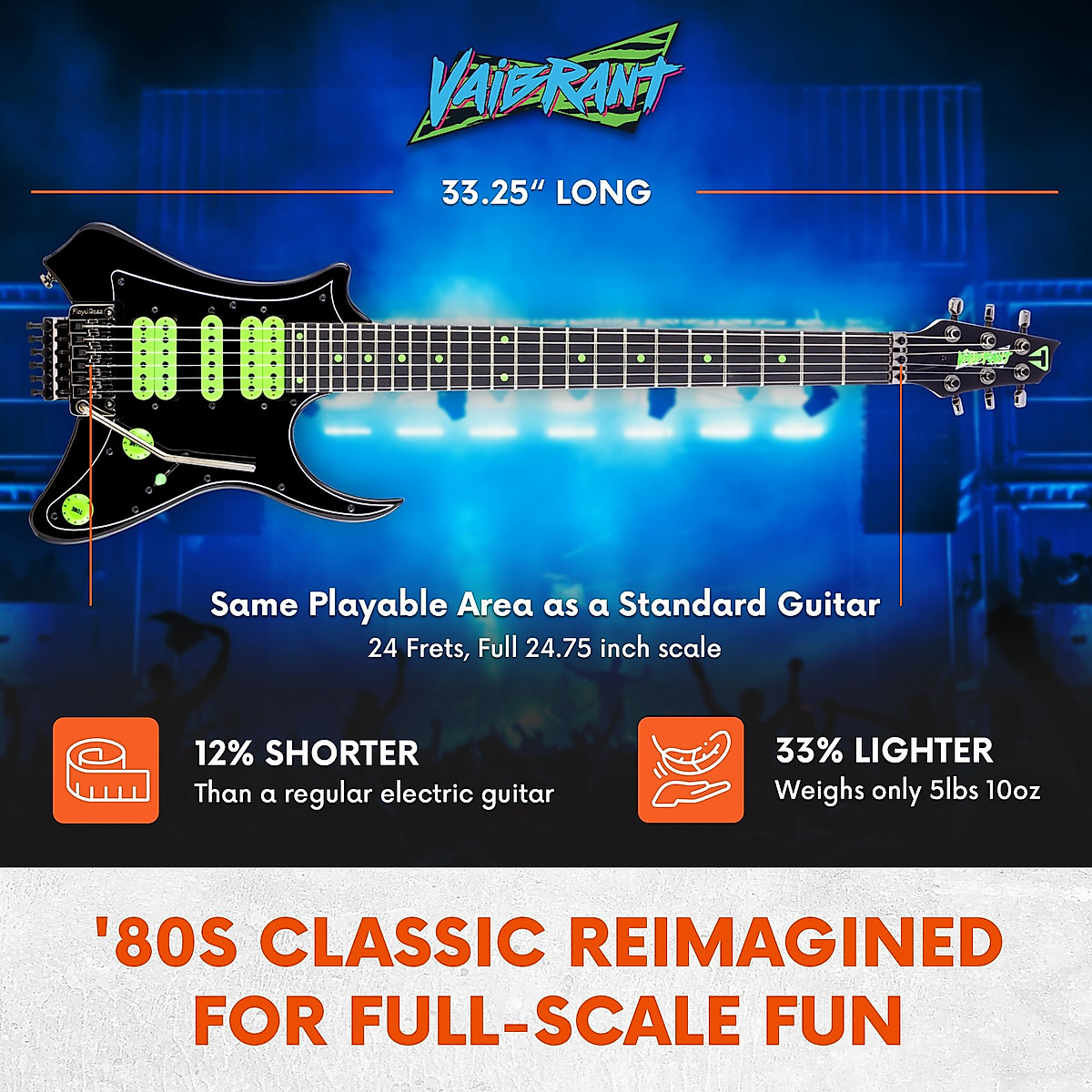 Traveler Guitar Vaibrant V88X Deluxe Electric Guitar for Travel | Small Guitar with Compact Headstock Shape | Full 25.5” Scale Travel Guitar | Portable Mini Guitar with Custom Gig Bag, Cosmic Black