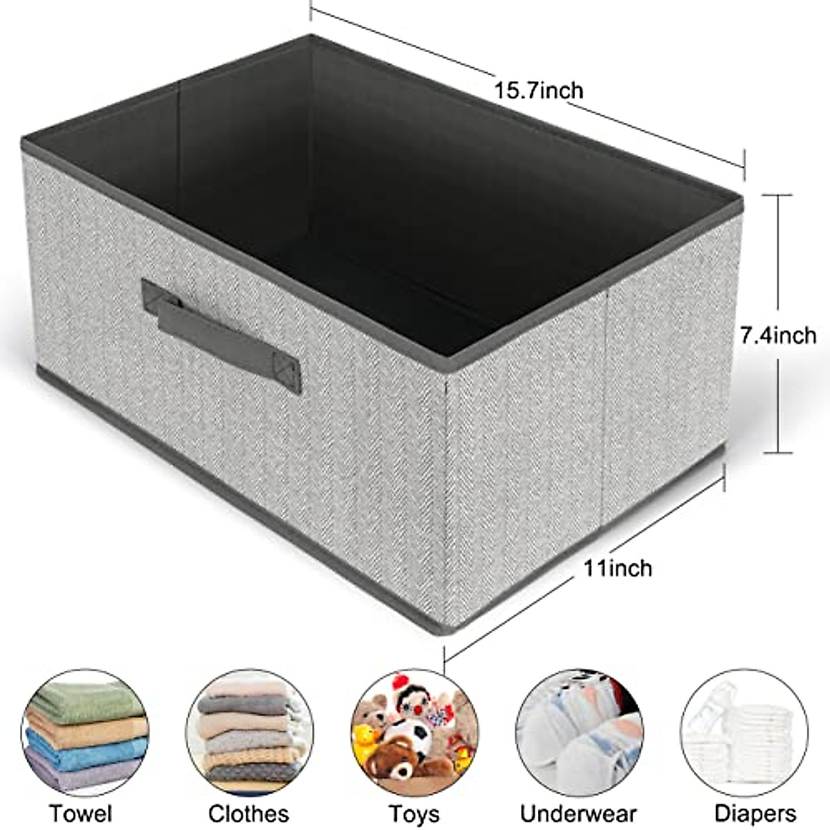 COSIFO 4pc Drawer Storage Bins, 23L Collapsible Fabric Clothes Toy Closet Organizers Boxes, Decorative Storage Baskets with Handle for Wardrobe Closet Bookshelf Nursery Office (Rectangular Gray)