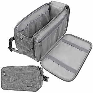 PAVILIA Toiletry Bag for Men, Travel Essentials Shaving Dopp Kit, Mens Travel Bag Toiletries Organizer Case for Grooming, PU Leather Water Resistant Cosmetic Bag Pouch (XL, Heather Grey)