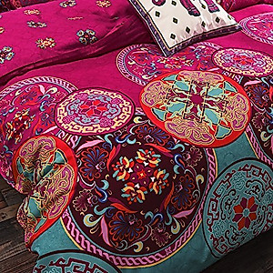 Vaulia Boho Bedding Lightweight Microfiber Duvet Cover Set, Bohemia Exotic Patterns Design, Bright Pink - King Size 3-Piece Set (1 Duvet Cover 2 Pillow Shams)